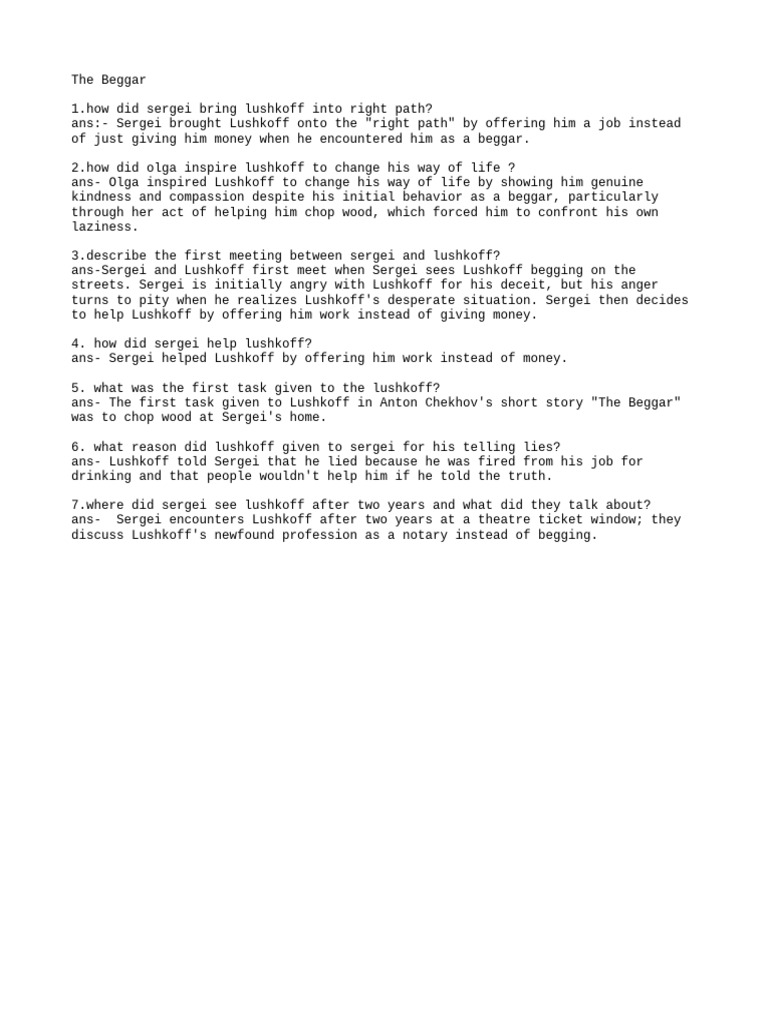 Lushkoff's Transformation in The Beggar | PDF