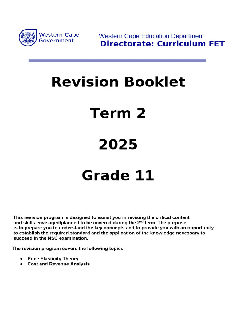 Grade 11 Economics Term 2 Revision Guide | PDF | Profit (Economics ...