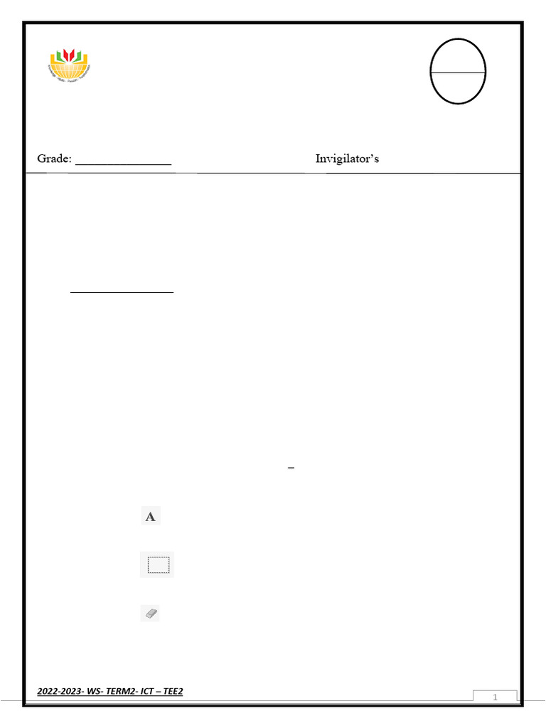 2022-2023 Tee3 Grade 1 Ict QP Set 1 | PDF | Spreadsheet