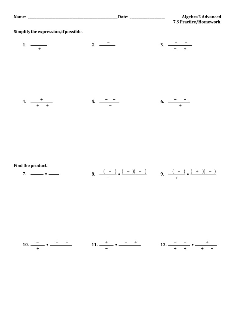 7.3 - Multiplying & Dividing Rational Expressions - HOMEWORK | PDF ...