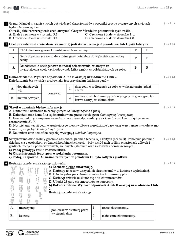 Genetyka Klasyczna Test - Ekowydruk | PDF