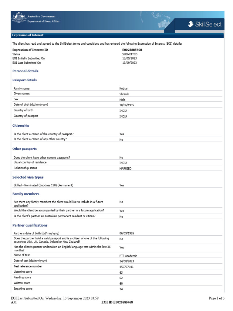 Personal Details: Expression of Interest ID E0025885468 | PDF ...