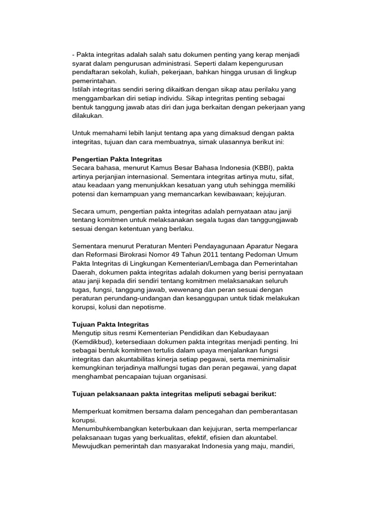 Pengertian Pakta Integritas | PDF