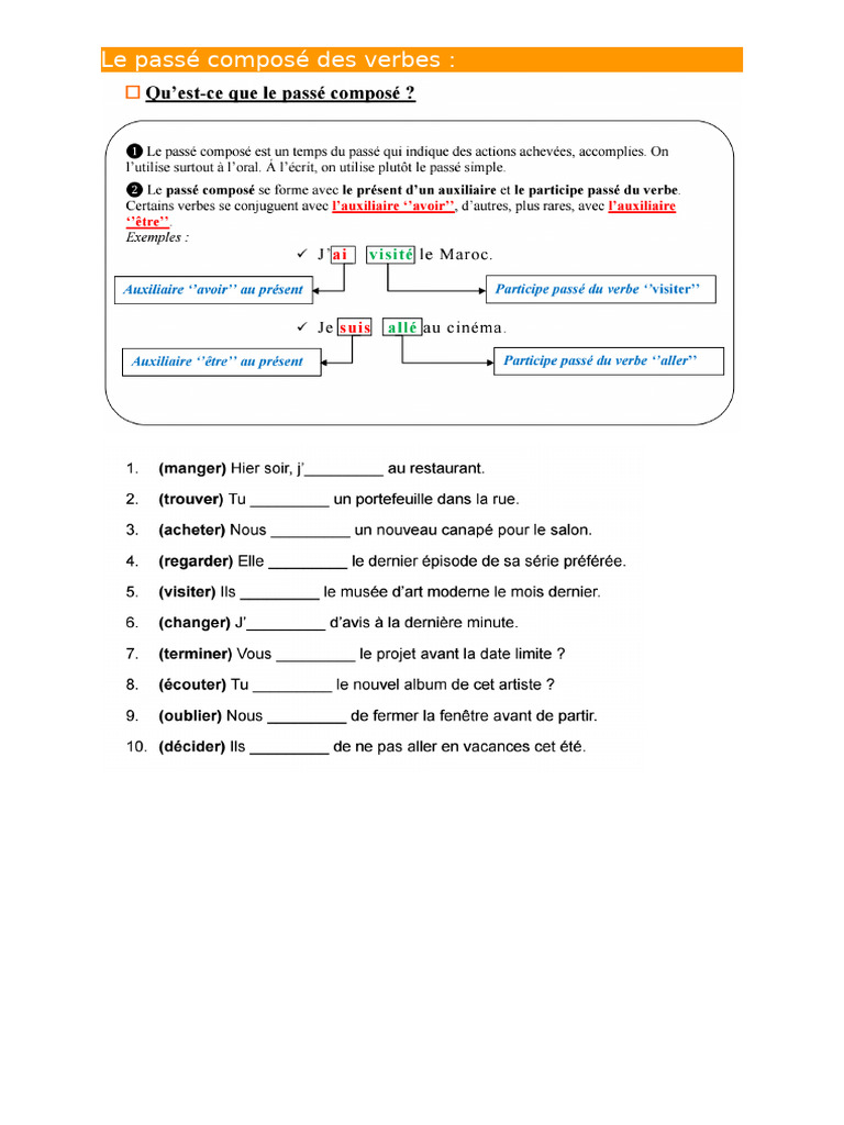 Le Passé Composé Des Verbes Du 1er Groupe | PDF