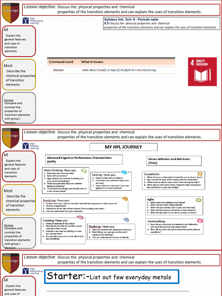 Periodic Table PPT Lesson 11 | PDF | Transition Metals | Chemical Elements