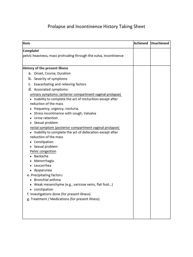 Prolapse and Incontinence Assessment Guide | PDF