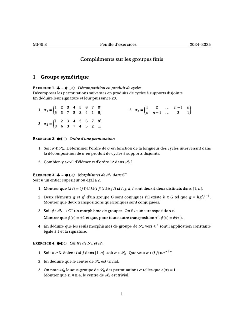 Td Pour Bien Comprendre Groupe Symétrie Et Groupe Fini | PDF