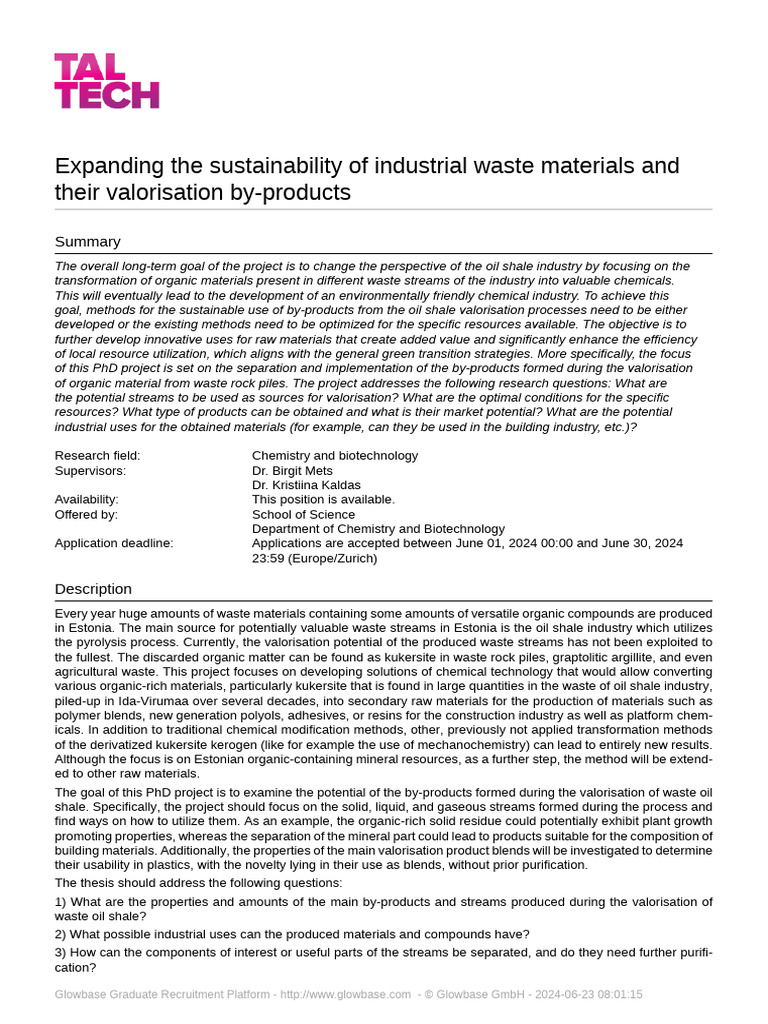 Position Expanding The Sustainability of Industrial Waste Materials and Their Valorisation By ...