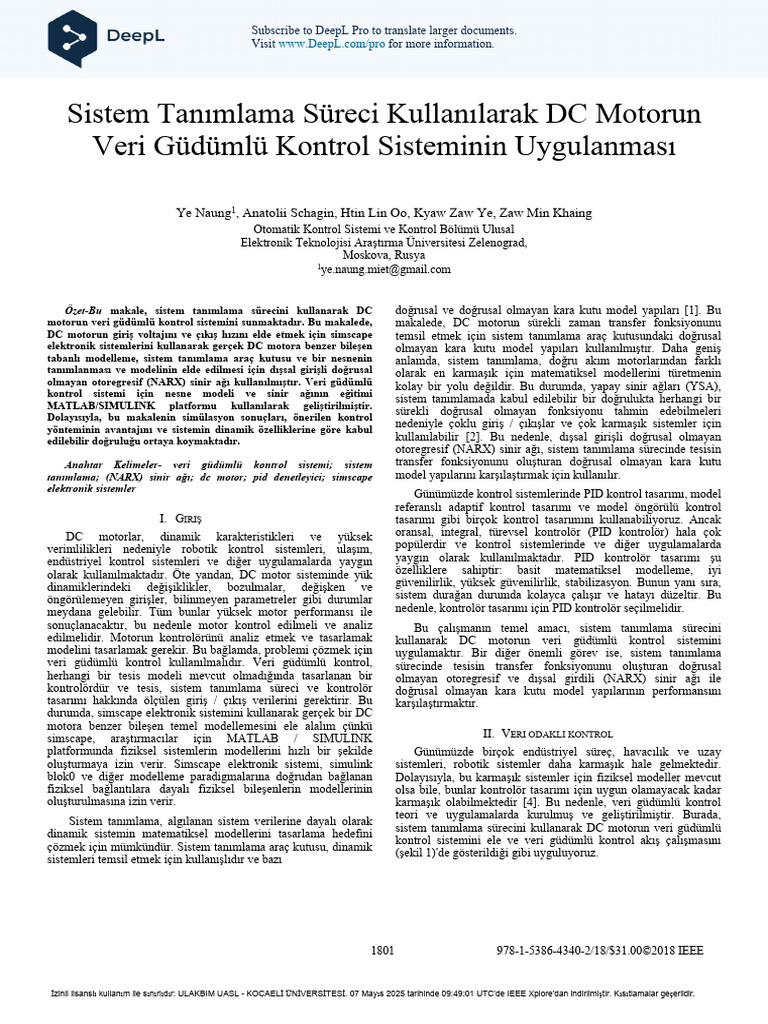 Implementation of Data Driven Control System of DC Motor by Using ...