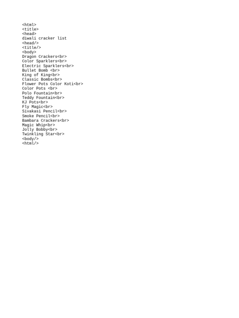 Diwali Crackers Names and Types List | PDF