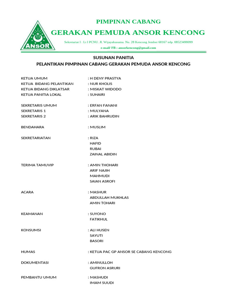 Susunan Panitia PC Ansor | PDF