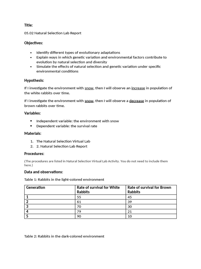 05.02 Natural Selection Lab Report | PDF | Natural Selection | Genetic ...