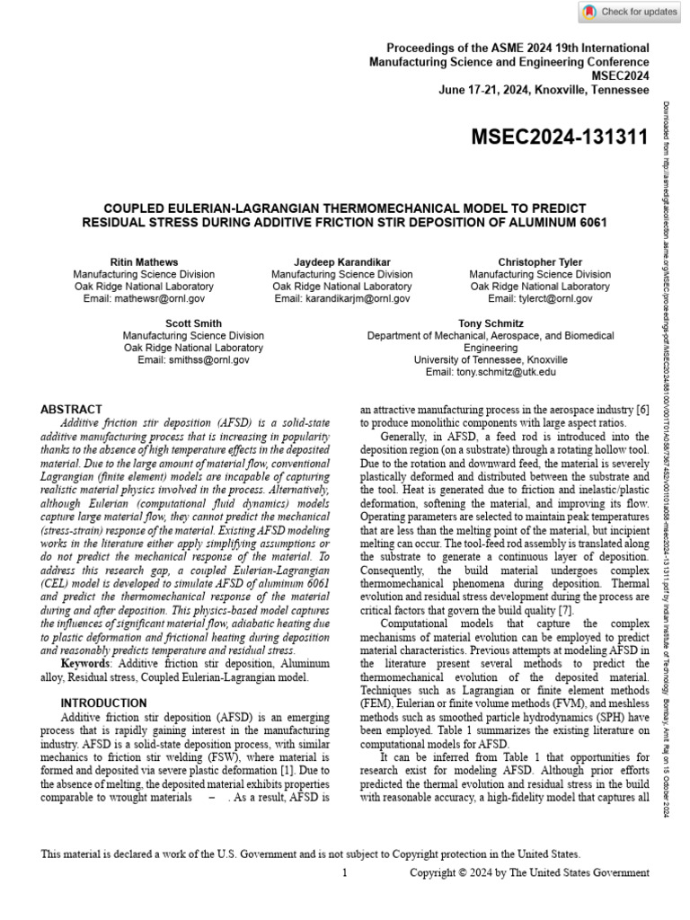 Coupled CEL Model for AFSD of Aluminum | PDF | Continuum Mechanics ...