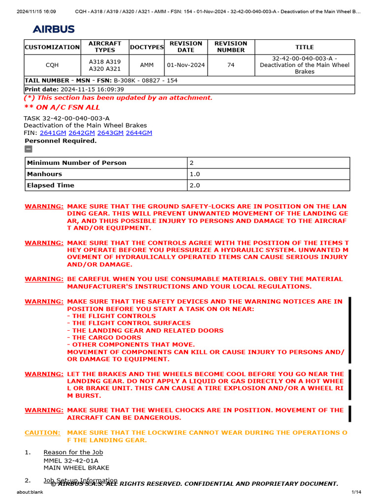 Deactivation of The Main Wheel Brakes | PDF | Aircraft | Aviation