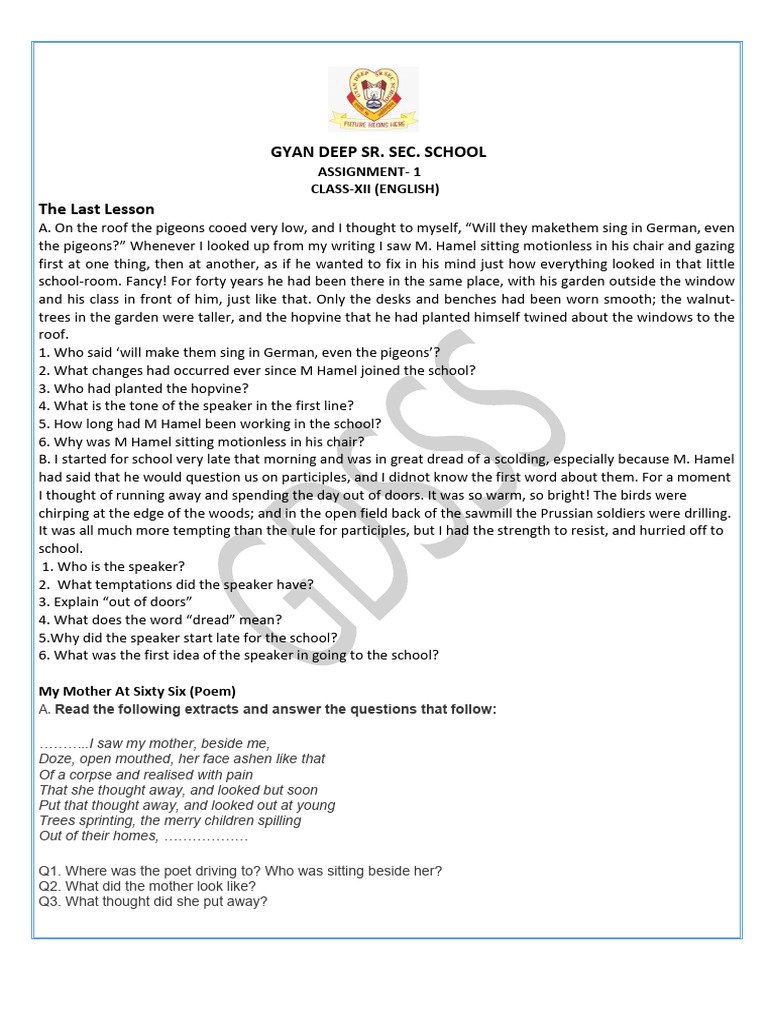 Class XII Eng. Assignment-1 | PDF