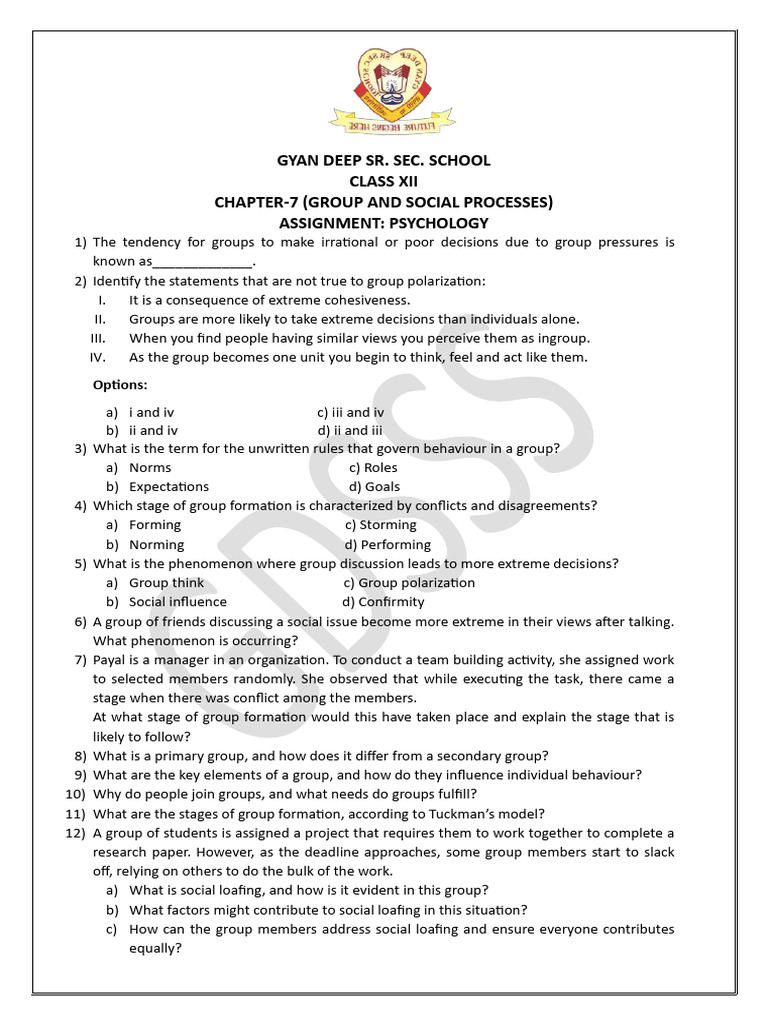 Class 12 Psychology Assignment CH-7 | PDF | Psychological Concepts ...