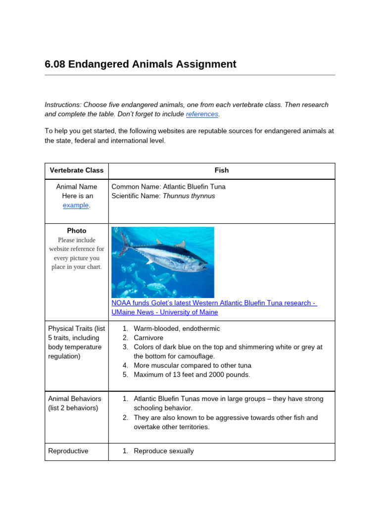 6.08 Endangered Animals Assignment | PDF | Giant Panda | Tuna