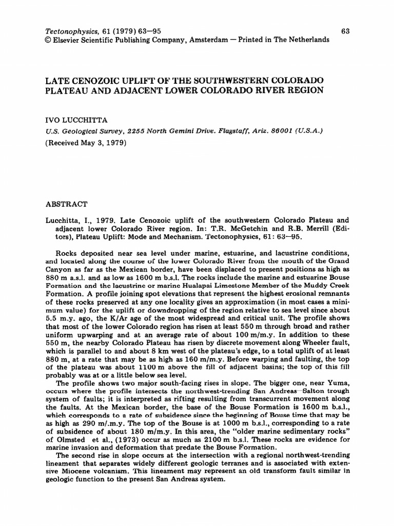 Late Cenozoic Uplift of The Southwestern Colorado Plateau and Adjacent ...