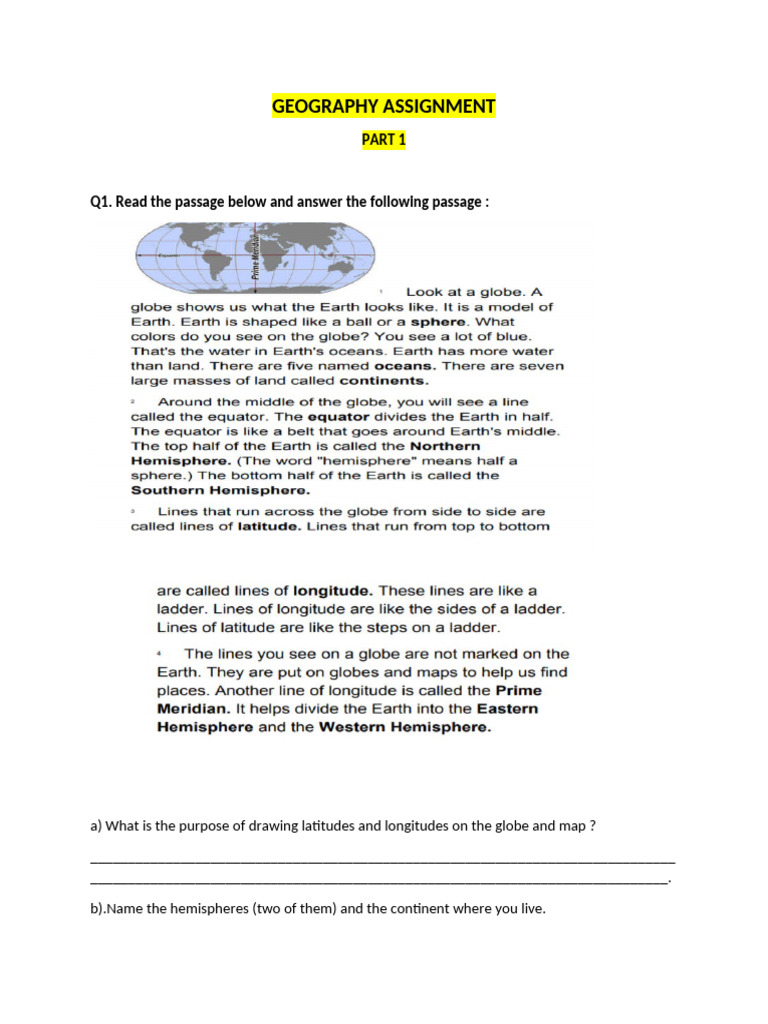 Year 7 Geography Week 06 Day 01 - Geography Assignment PT 1 | PDF