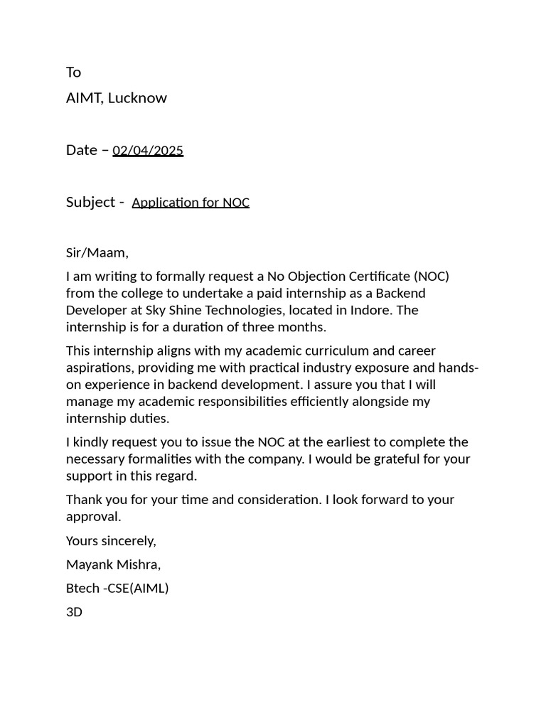 NOC Letter | PDF
