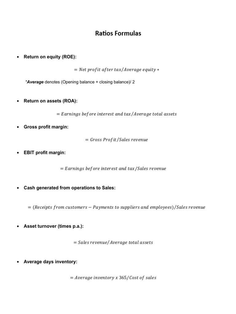 Ratios Formulas | PDF