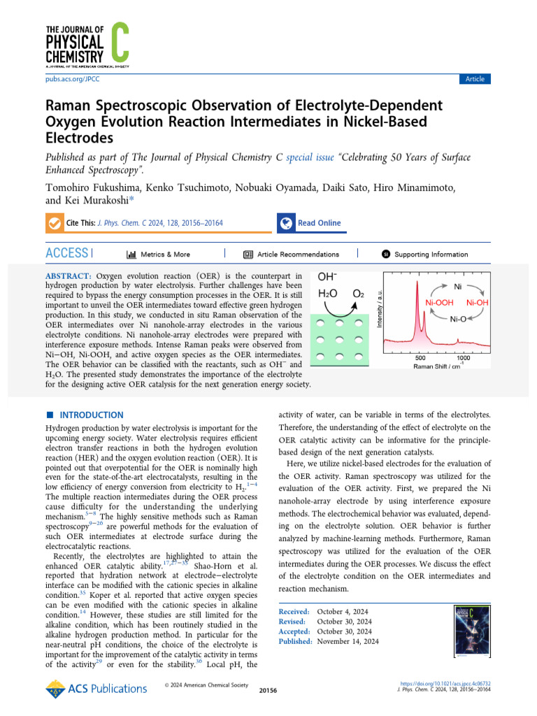 Fukushima Et Al 2024 Raman Spectroscopic Observation of Electrolyte Dependent Oxygen Evolution ...