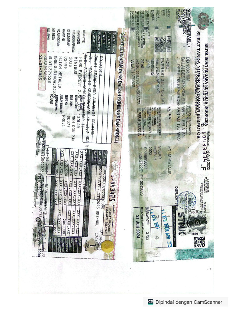 Copy STNK, DD 390 K, DD 1833 MM, Surat kehilangan | PDF