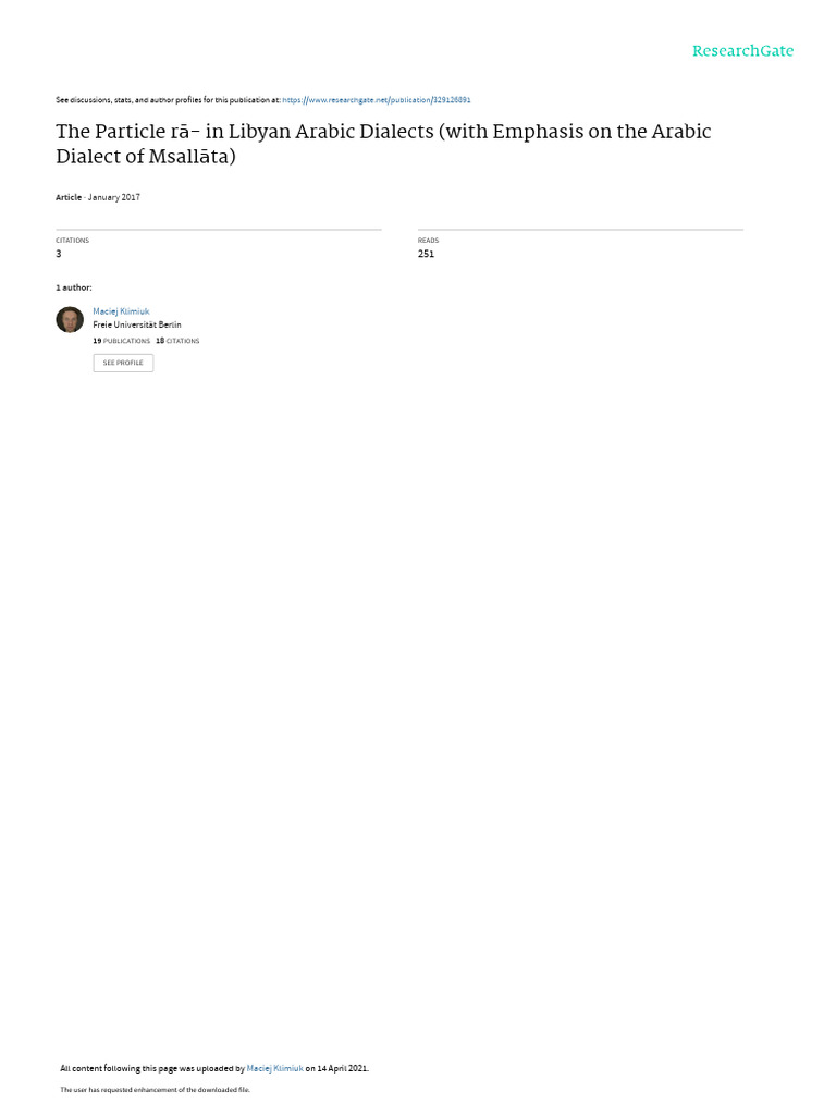 The Particle Ra- In Libyan Arabic Dialects With Em | PDF | Grammatical ...