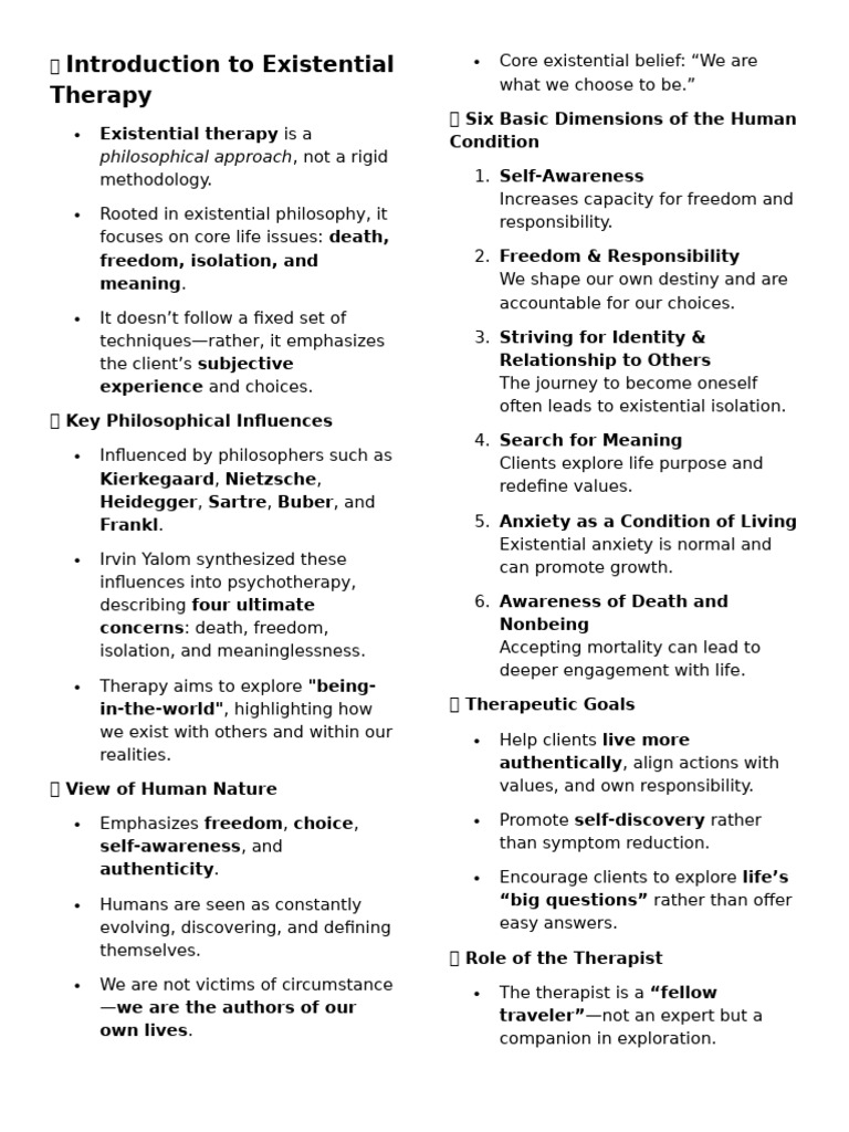Key Concept of Existential Therapy | PDF | Existentialism | Psychotherapy