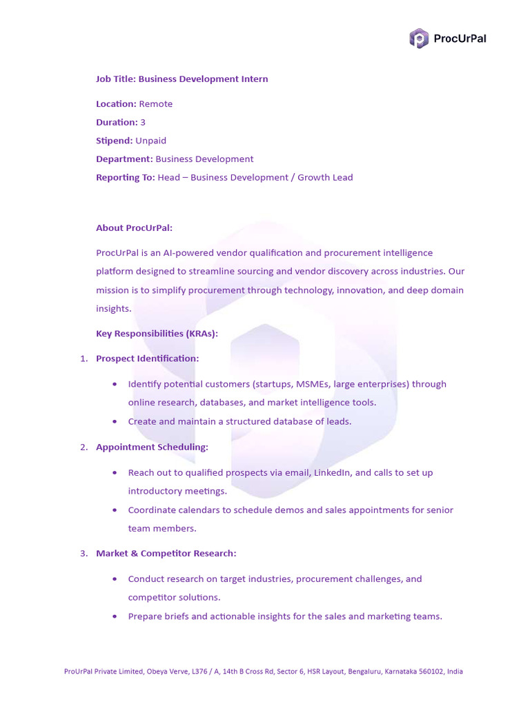 Business Development Intern - Remote Role | PDF | Customer Relationship ...