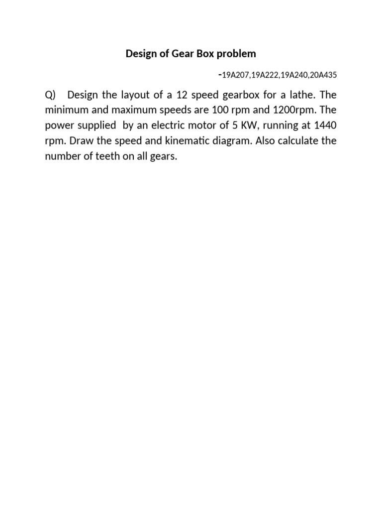 Design of Gear Box Problem | PDF
