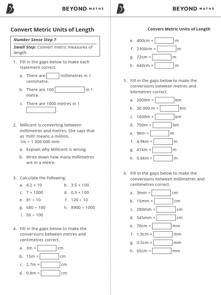 Small Step 7 - Convert Metric Units of Length - Vertical Format | PDF ...
