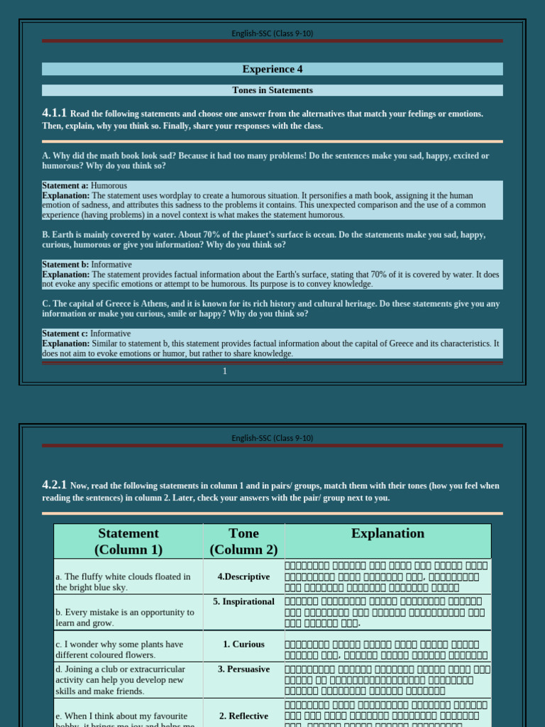 Experience 4 (Tones in Statements) | PDF | A Tale Of Two Cities | Feeling