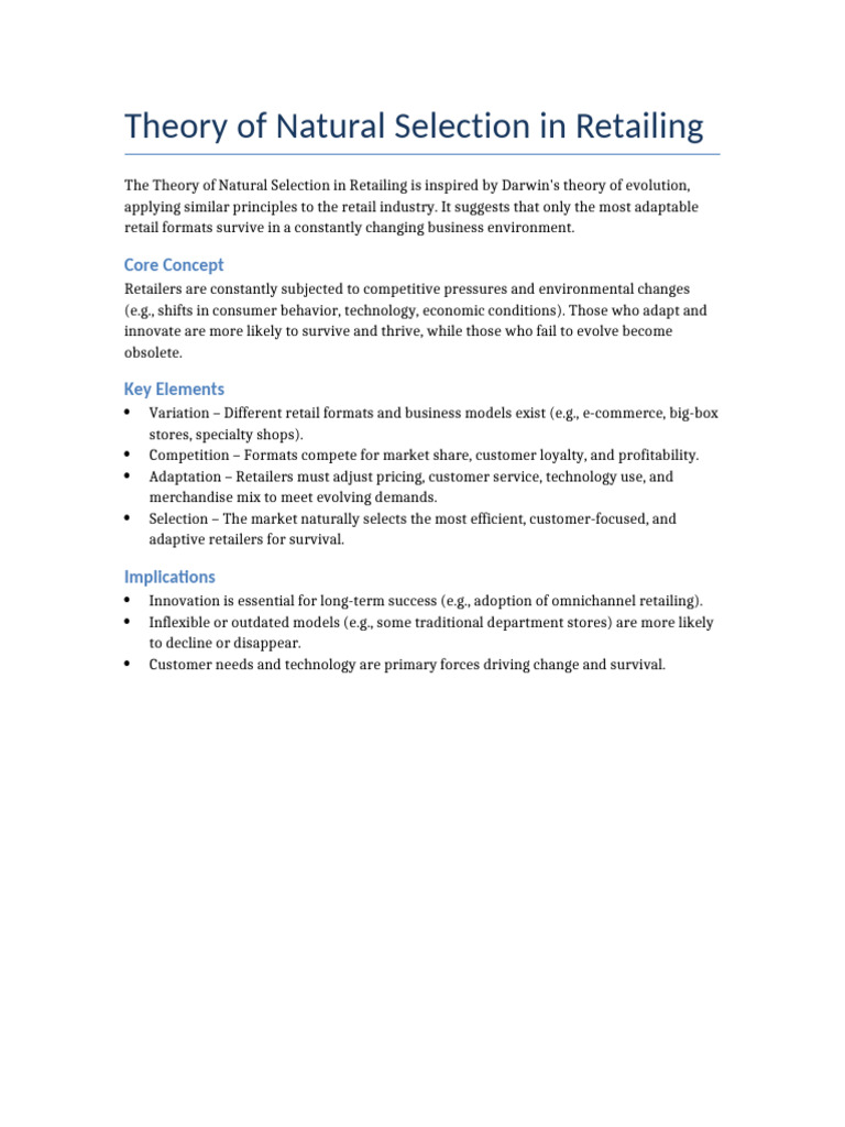 Natural Selection in Retailing Theory | PDF