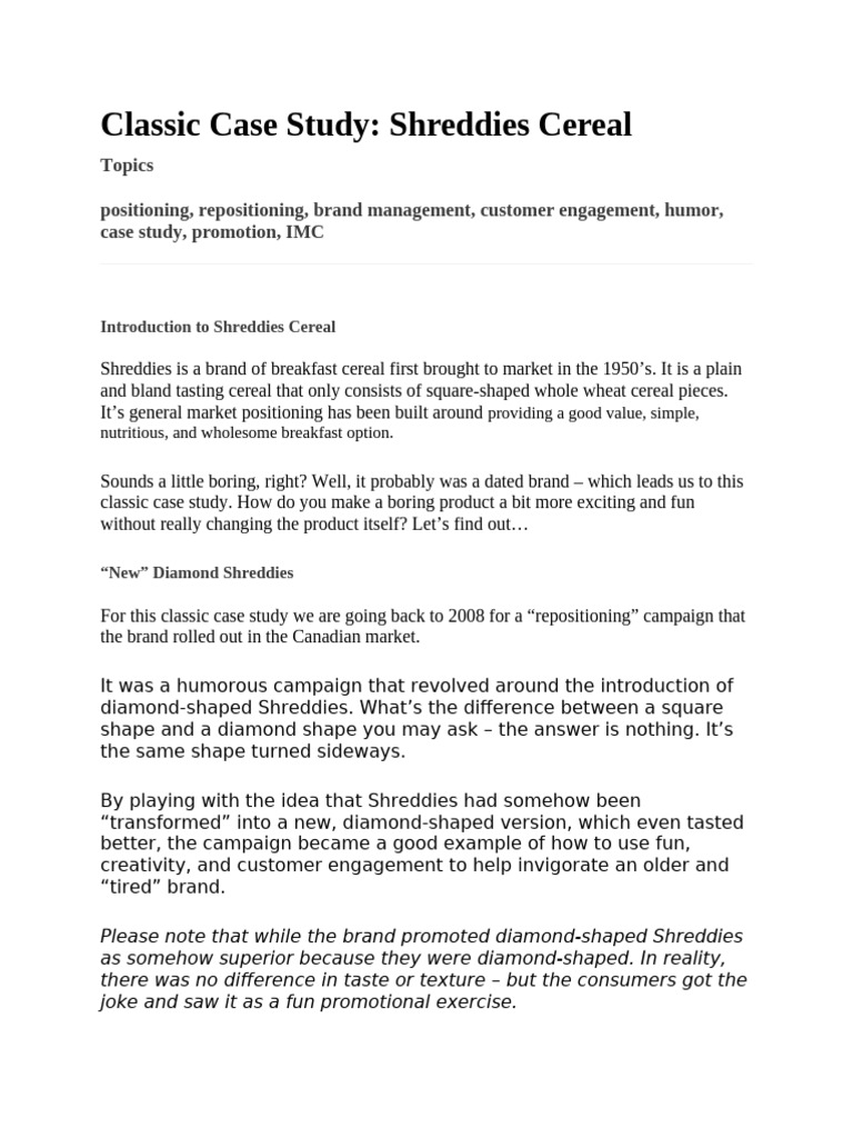 Case Study 6 Classic Case Study- Shreddies Cereal | PDF | Brand | Mass Media