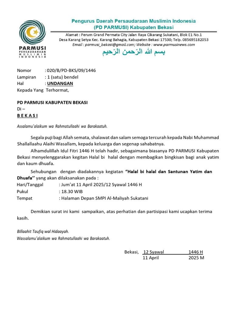 Undangan PD PARMUSI BEKASI | PDF