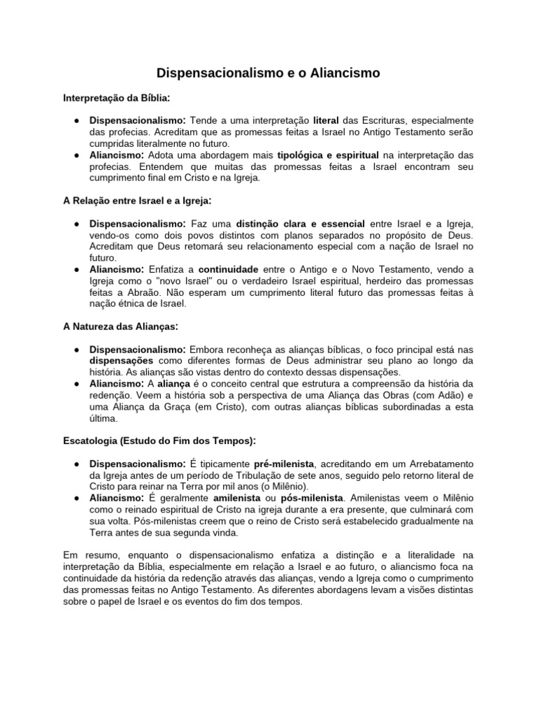 Dispensacionalismo e Aliancismo: Comparação | PDF | Dispensacionalismo ...