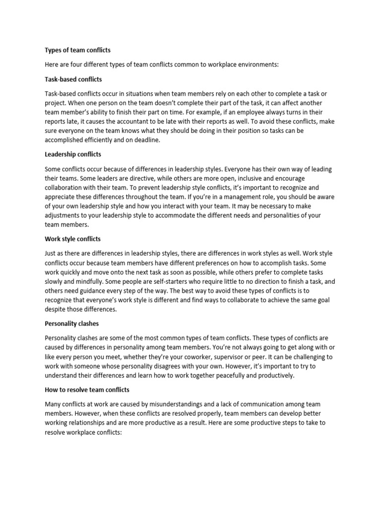 Types of Team Conflicts | PDF | Leadership | Conflict Resolution