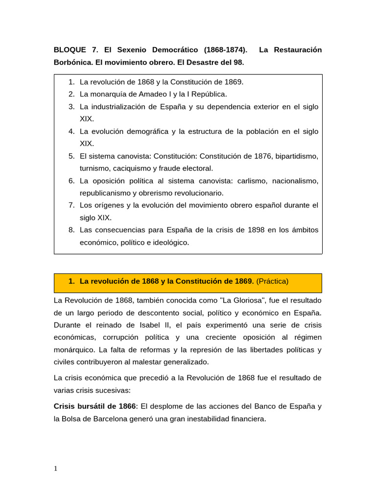 BLOQUE 7. El Sexenio Democrático 2425 | PDF | España | Anarquismo