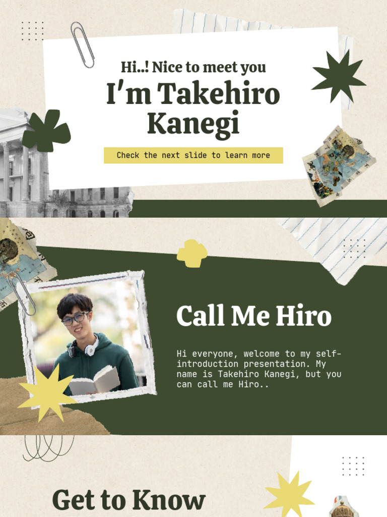 Cream and Green Aesthetic Scrapbook Self Introduction Presentation ...