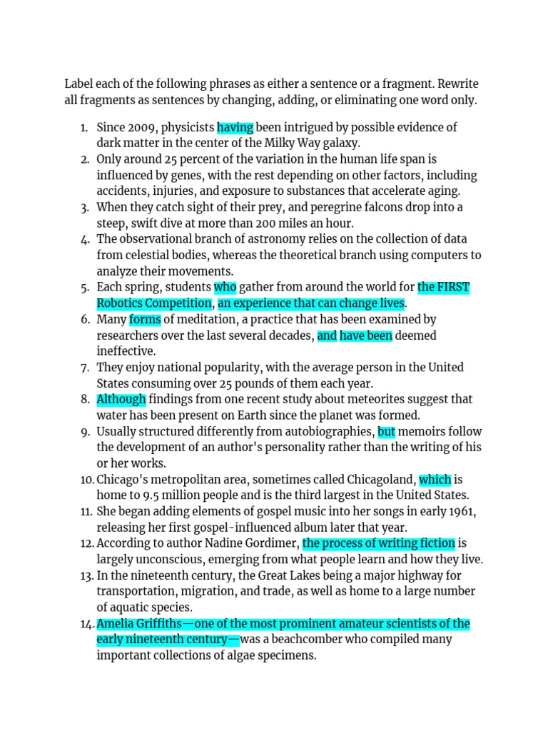 Complete Sentences - Homework | PDF | Astronomy | Physical Sciences