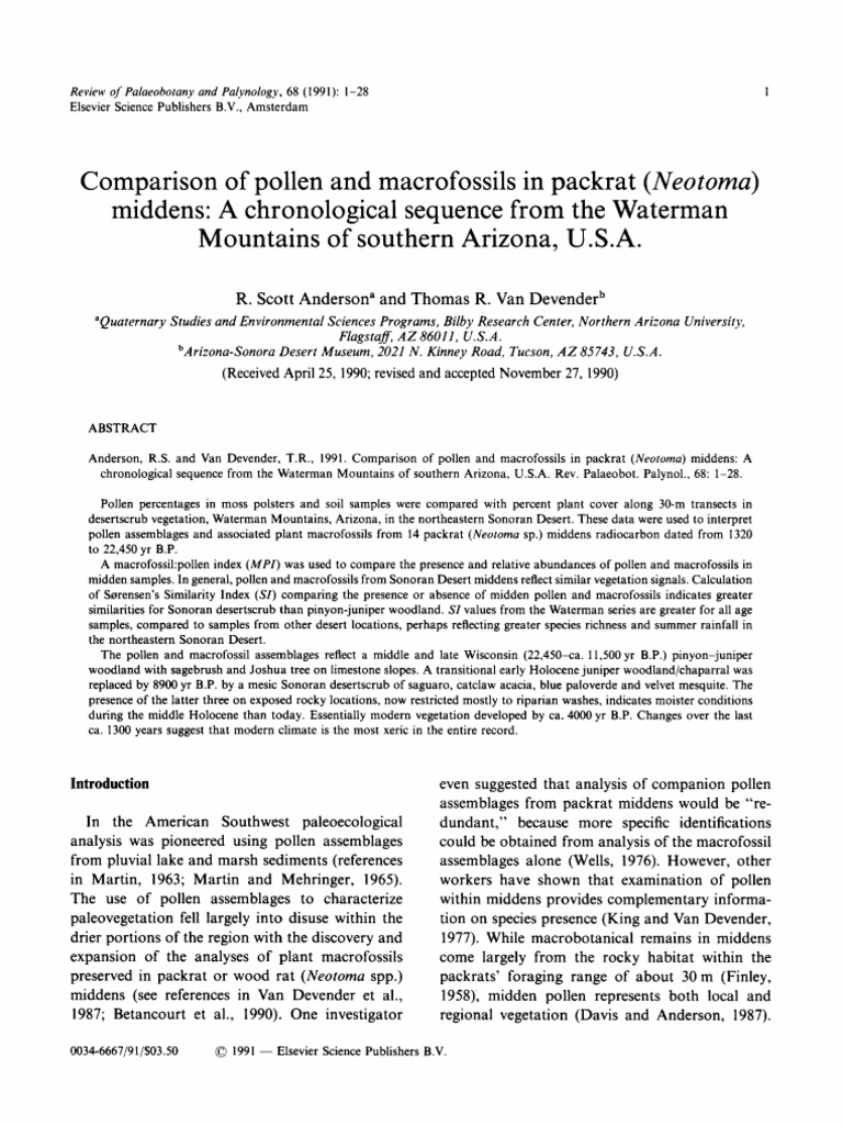 Comparison of pollen and macrofossils in packrat (Neotoma) middens: A ...