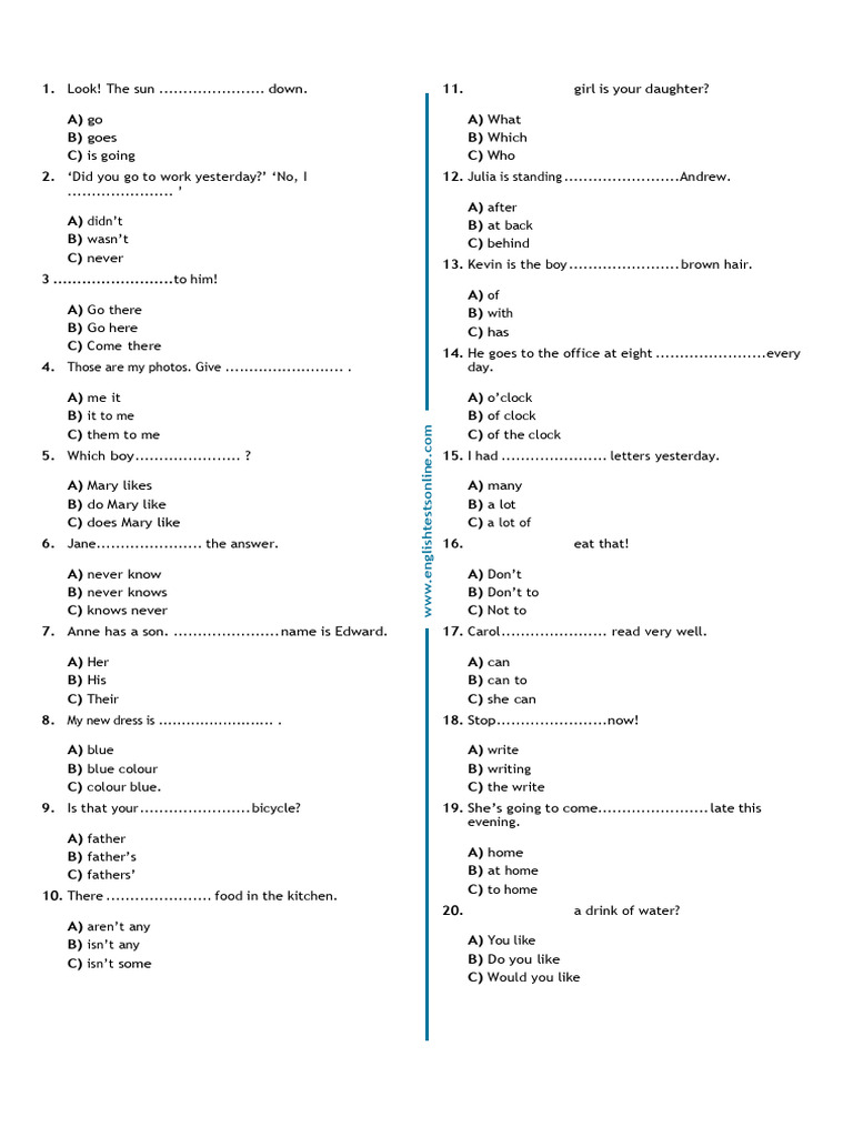 English Grammar Quiz Questions | PDF