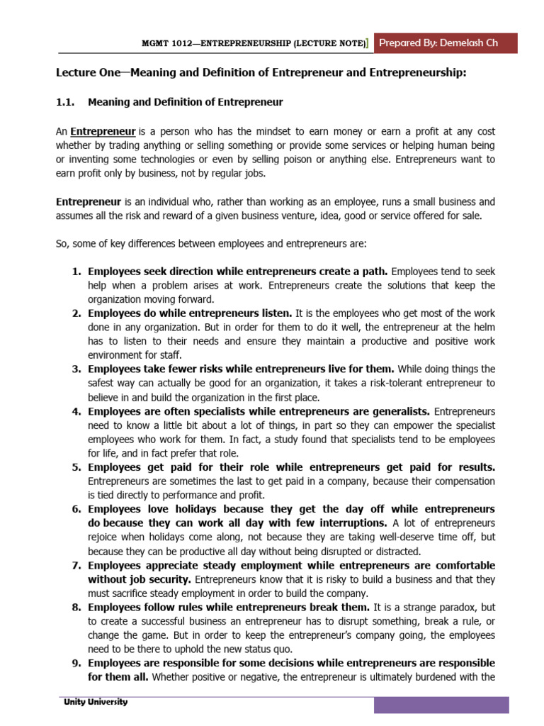 Entrepreneurship (Lecture Note) 2017 E.C.-to Students | PDF ...