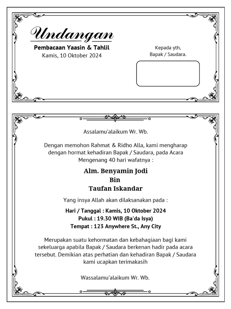 Putih Hitam Minimalis Klasik Undangan Yasin Dan Tahlil | PDF