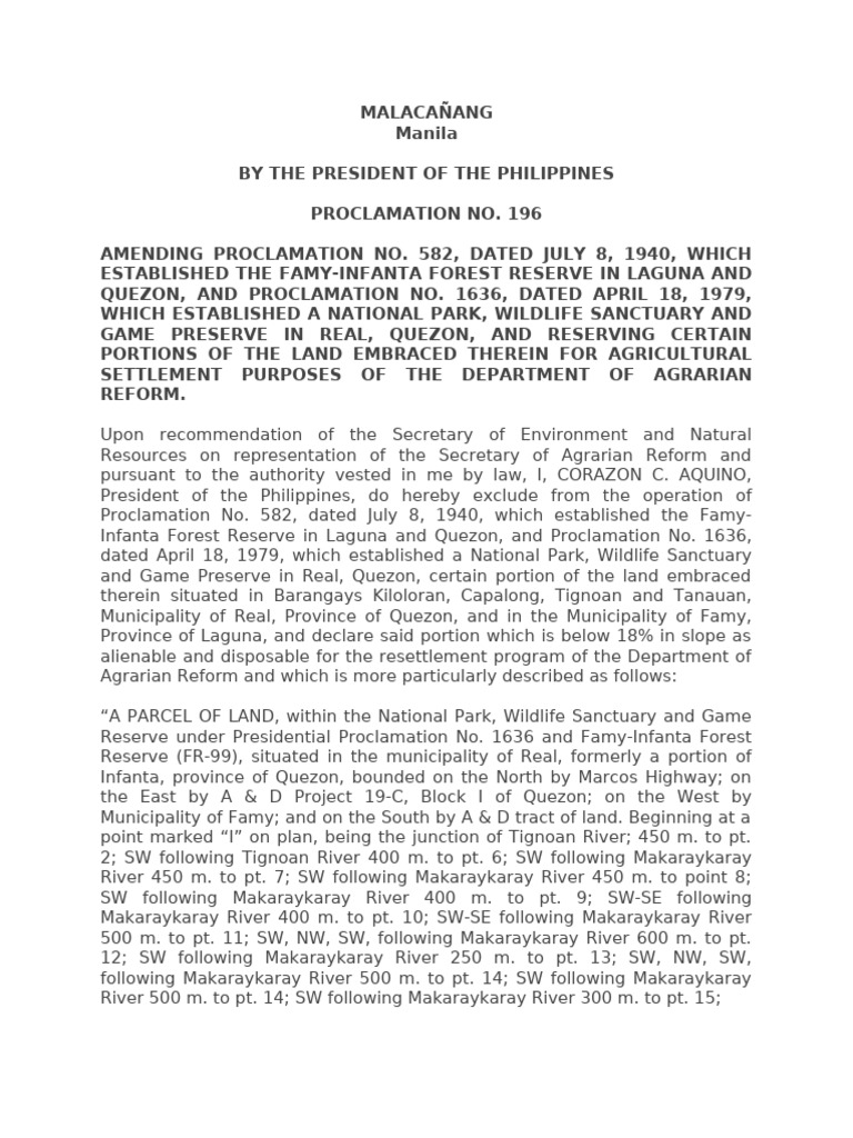Proclamation 196: Land Use in Quezon | PDF | Philippines