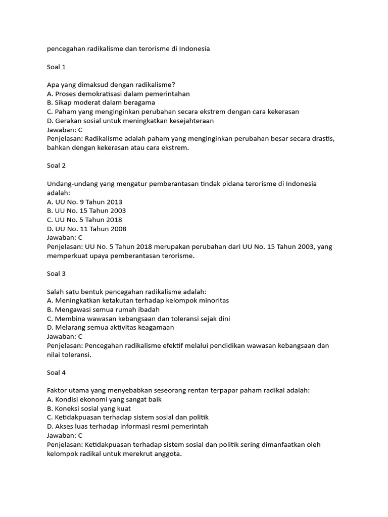 Soal Pencegahan Radikalisme Dan Terorisme Di Indonesia | PDF