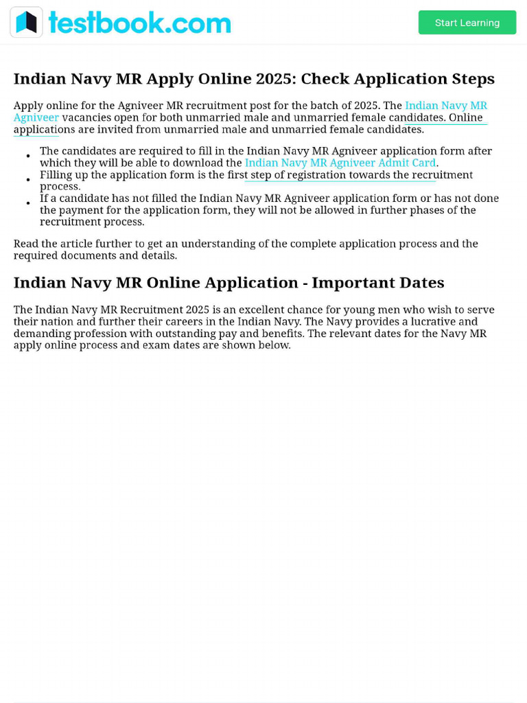Indian Navy MR Apply Online 2025 - Check Application Steps | PDF