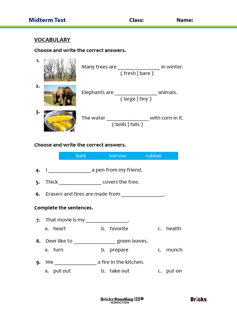 Bricks Reading 120 Nonfiction - L1 - Midterm Test | PDF | Trees | Foods