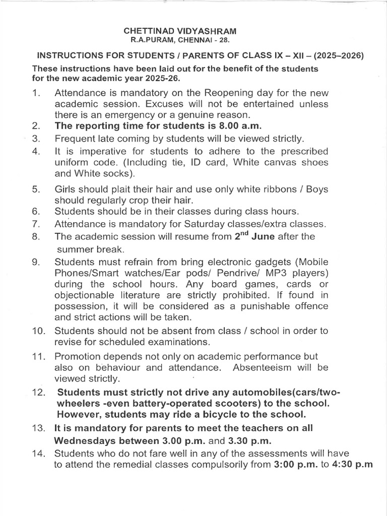 Instructions Ix Xii 2025 26 | PDF